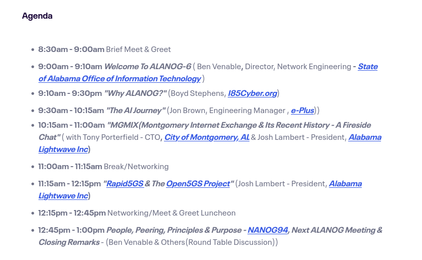 Alabama Network Operators Group – I85 Cyber Corridor Chronicles